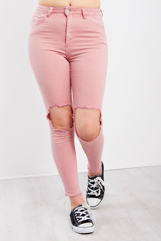 Pink Extreme Knees Ripped Skinny Jeans | justyouroutfit