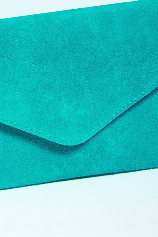 Turquoise Suede Envelope Clutch Bag | justyouroutfit