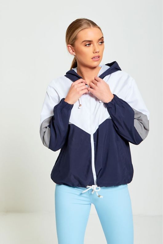Navy Zip Through Hooded Jacket | justyouroutfit