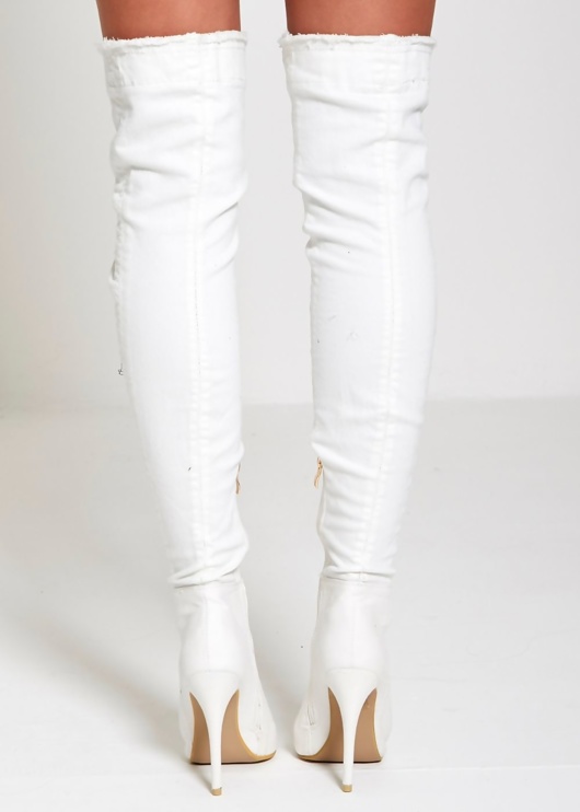 White Denim Ripped Thigh Boots | justyouroutfit