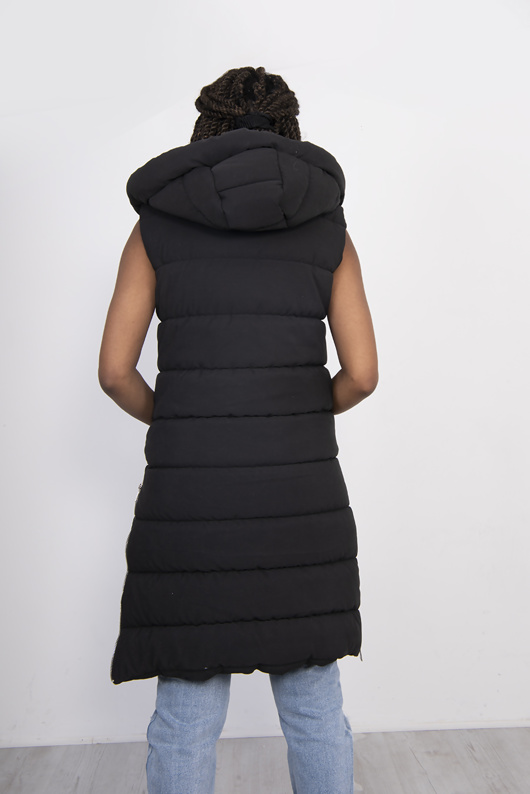Black Longline Hooded Puffer Gilet | justyouroutfit
