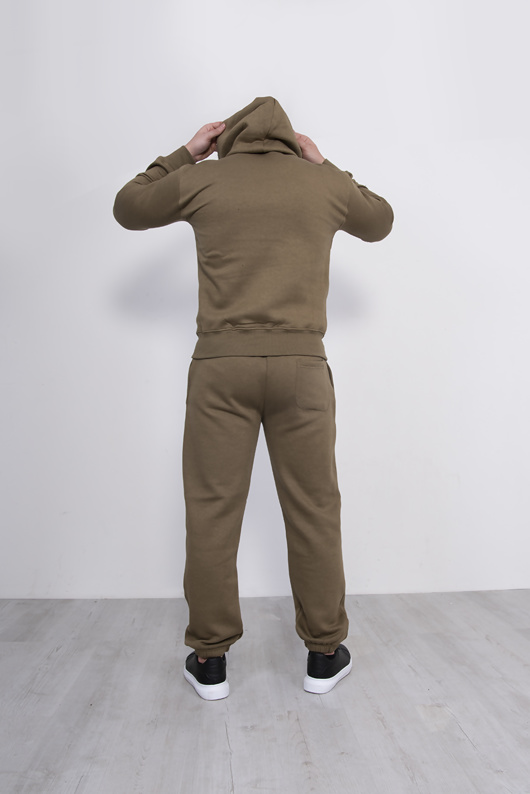 Men's Khaki Basic Pullover Hood Tracksuit | JYO