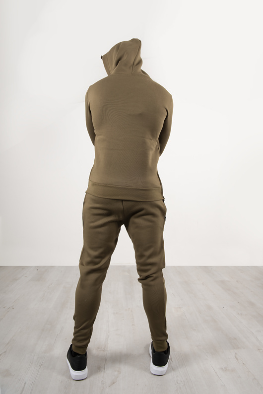 Mens Khaki Side Zip Detail Hooded Tracksuit | justyouroutfit