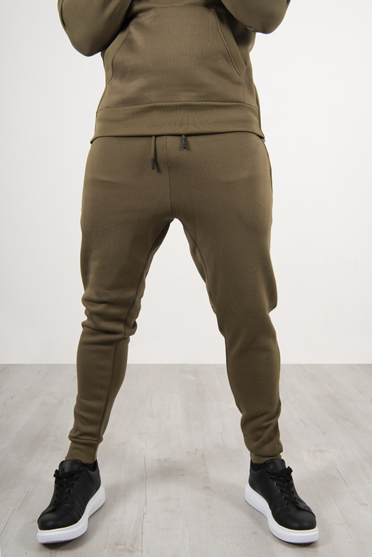 Mens Khaki Side Zip Detail Hooded Tracksuit | justyouroutfit