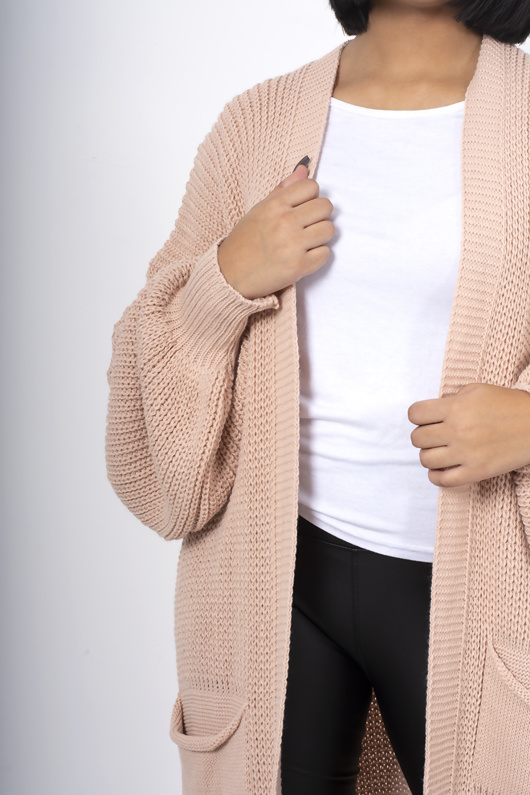 Pink longline balloon sleeve knitted cardigan | justyouroutfit